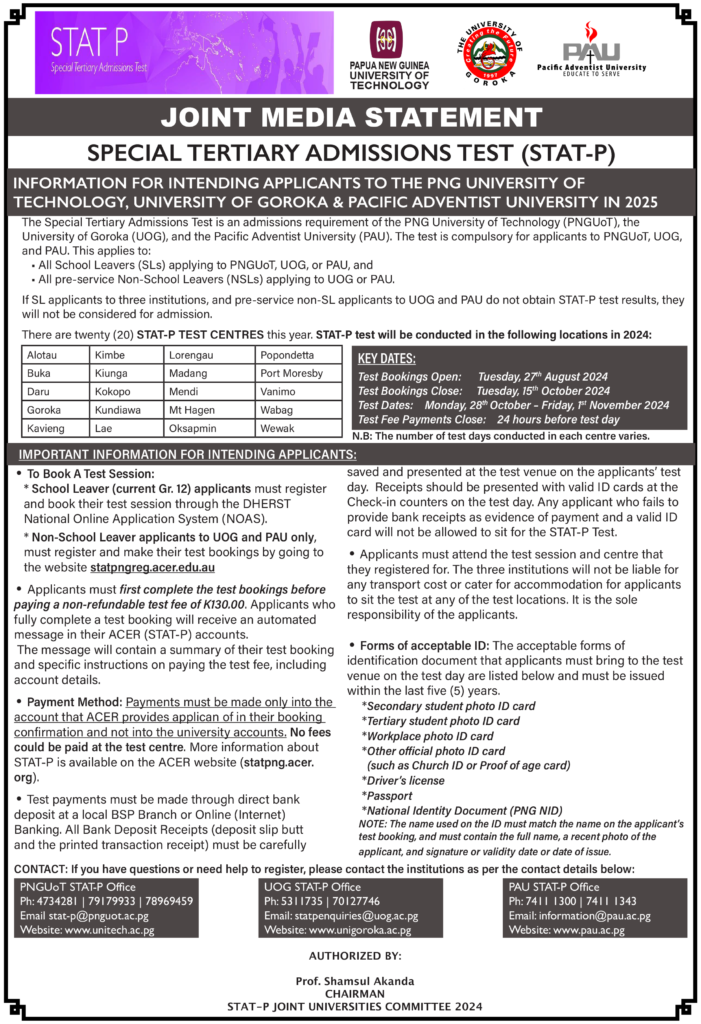 SPECIAL TERTIARY ADMISSIONS TEST (STAT-P) – JOINT MEDIA STATEMENT