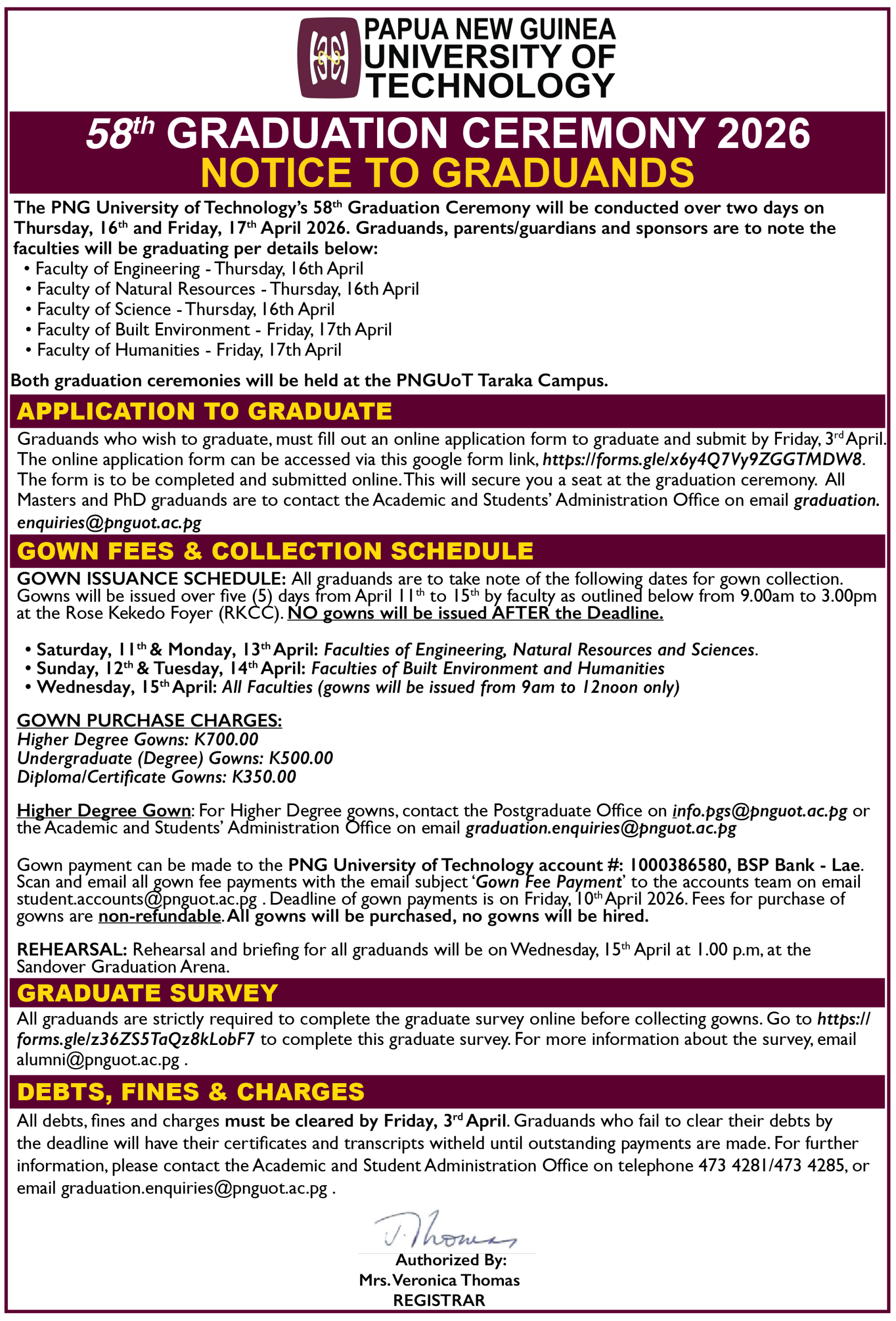 58th Graduation Ceremony Notice